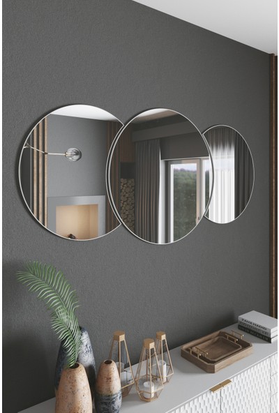 Mirror Dekoratif Ayna 60 x 60 cm 3 Yuvarlak Parçalı Mirror Dekoratif Ayna 60 x 60 cm 3 Yuvarlak Parçalı