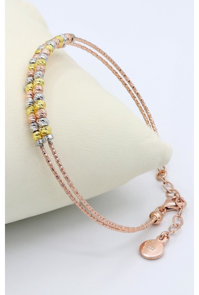 Akyüz Gümüş Dorika Modeli Altın Yaldızlı Roz Gümüş Bilezik 204