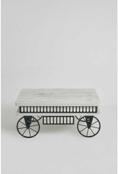 Kolex Akıllı Sehpa, Çalışma Masası, Yemek Masası, Yer Sofrası, Tekerli ve Çekmeceli Antik Beyaz Renk