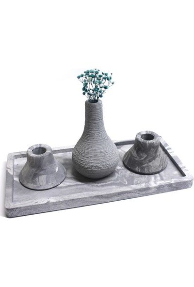 Magazacım Beton Tepsi Şamdan Set Dekoratif Ev Ofis Süs Eşyası Magazacım Beton Tepsi Şamdan Set Dekoratif Ev Ofis Süs Eşyası