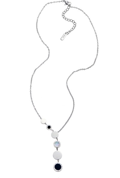 Modamugo Çelik Zincir Kolye Rondela Sedef Taşlı - Rodyum Modamugo Çelik Zincir Kolye Rondela Sedef Taşlı - Rodyum