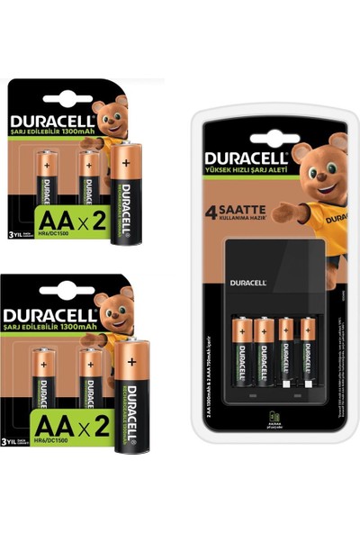 Duracell Cef 14 Şarj Cihazı Şarj Edilebilir 6 adet 1300 mAh AA ve 2 adet 750 mAh AAA Pil Paketi Duracell Cef 14 Şarj Cihazı Şarj Edilebilir 6 adet 1300 mAh AA ve 2 adet 750 mAh AAA Pil Paketi