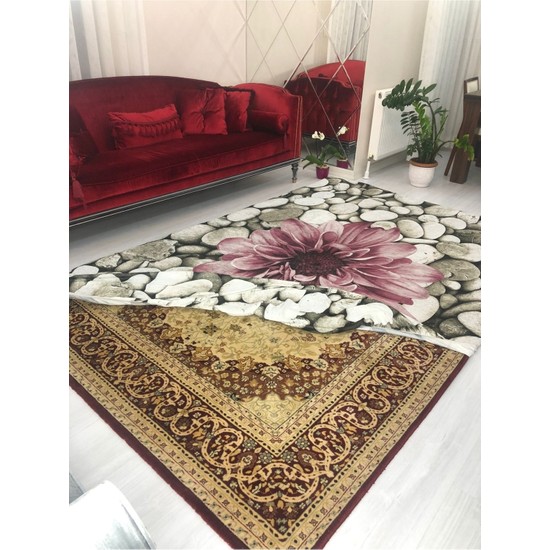 Madame Clean Taşlı Çiçekli Model Lastikli Kadife Halı Örtüsü Fiyatı