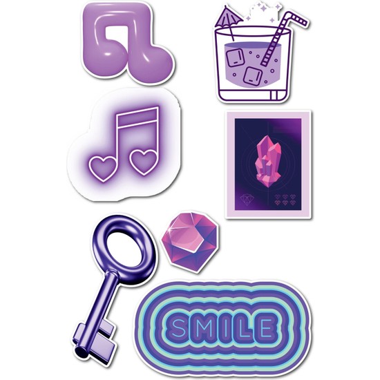 Postifull Mor Temalı Sticker Seti - 7 Adet Etiket Seti- Fiyatı