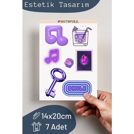 Postifull Mor Temalı Sticker Seti - 7 Adet Etiket Seti- Fiyatı