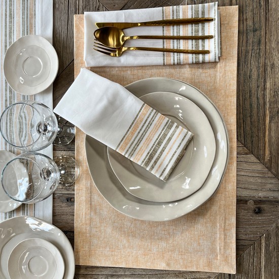 Sertex Home Yeşil Sarı Çizgi Desenli Beyaz 6'lı Kumaş Peçete Fiyatı