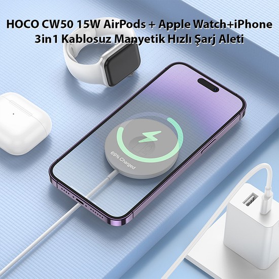 Hoco CW50 15W Air Pods + Apple Watch+Iphone 3in1 Kablosuz Fiyatı