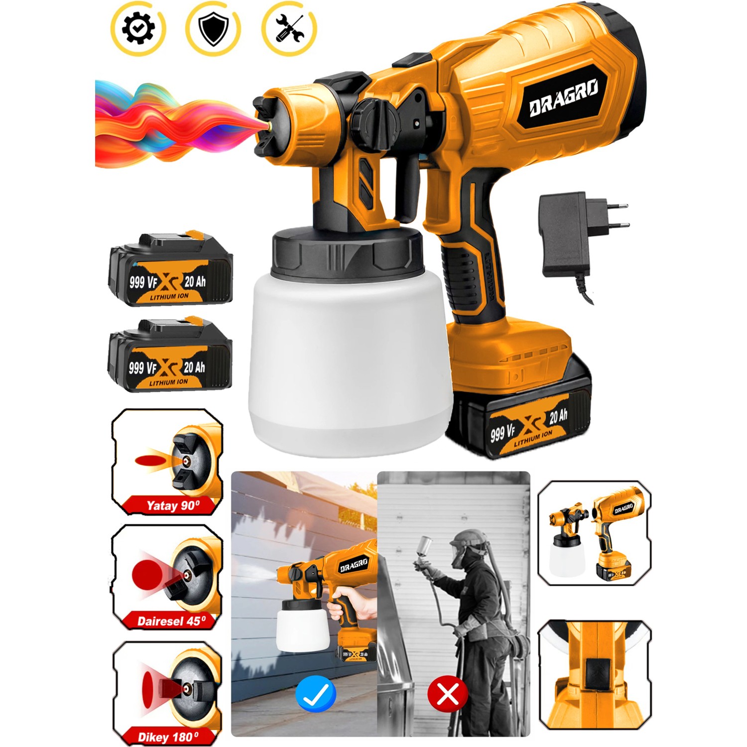 Dragro Alman 999 Vf 20 Ah Çift Akülü Boya Tabancası Fiyatı