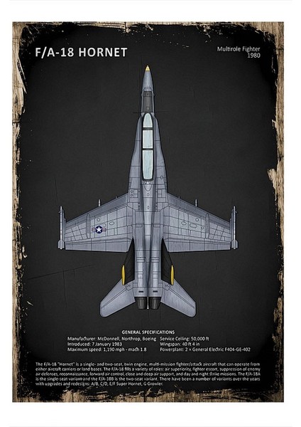 Tablomega F18 Hornet Savaş Uçağı Model Mdf Tablo 18CM x 27CM Fiyatı