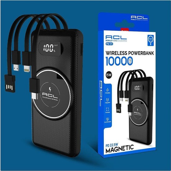 Acl Wireless Şarj Siyah Powerbank Kablolu LCD Ekran / Pd Fiyatı