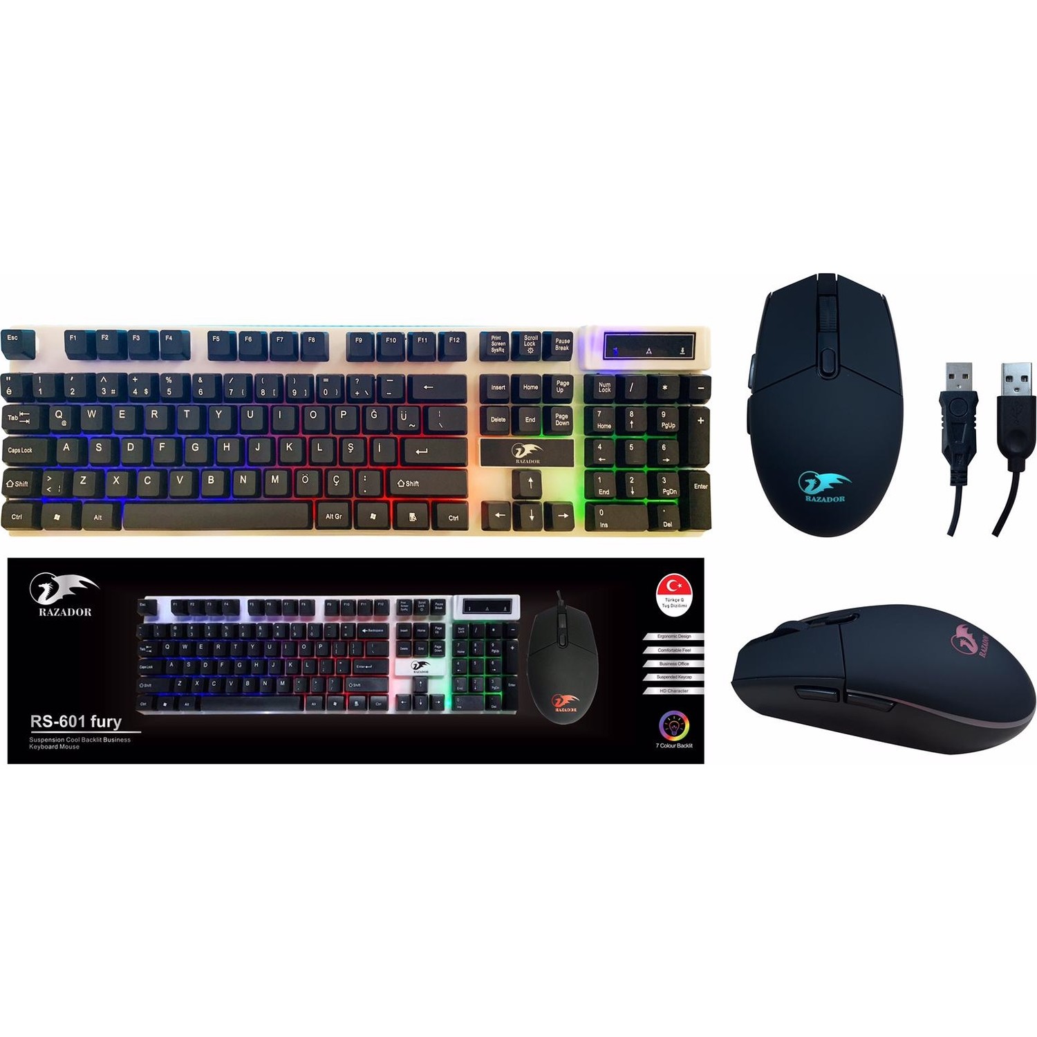 Razador RS-601 Fury Gaming Işıklı Klavye Mouse Set Fiyatı