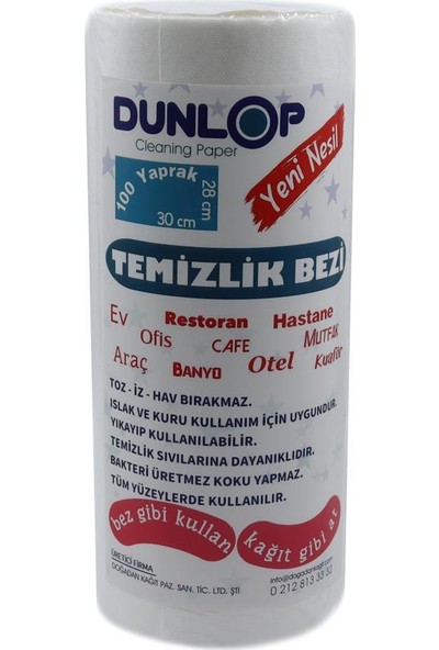 Dunlop Cleaning Paper Yeni Nesil Tek Kullanımlık Temizlik Bezi 100'LÜ Dunlop Cleaning Paper Yeni Nesil Tek Kullanımlık Temizlik Bezi 100'LÜ