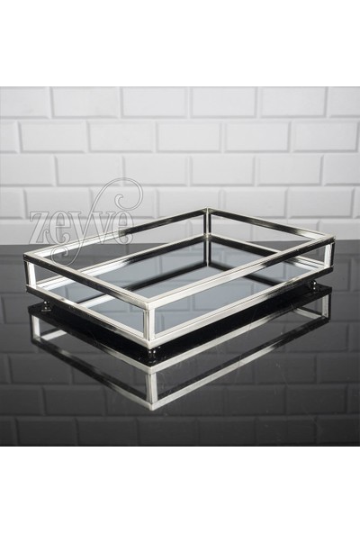 Dolce Aynalı Profil Tepsi Büyük Boy Gümüş Renk