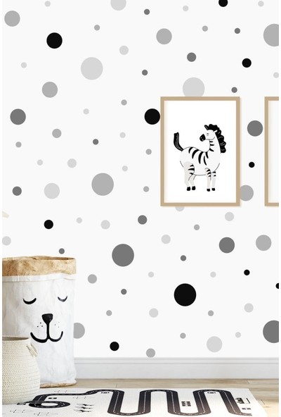 Hediyepostası Gri Irili Ufaklı Yuvarlak Şekil Duvar Stickerı 95 Adet