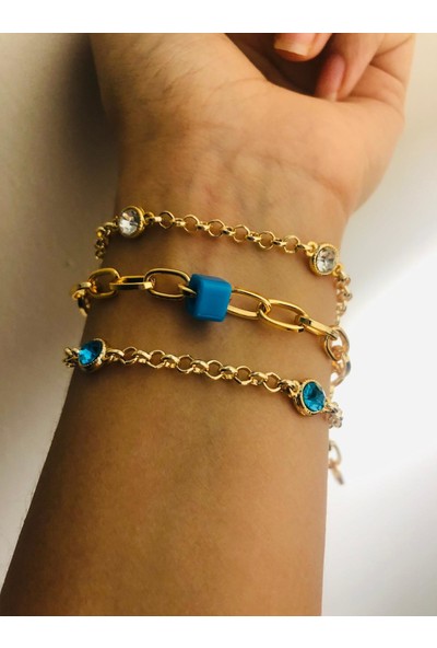 bioaksesuar Kadın Gold Renk Kararmaz Çelik Kombin Bileklik