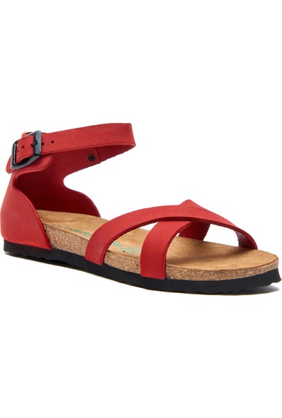Comfortfüsse Kırmızı Nubuk Deri Mantar Tabanlı Kadın Sandalet-Milano Comfortfüsse Kırmızı Nubuk Deri Mantar Tabanlı Kadın Sandalet-Milano