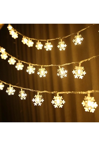 Orijinaldükkan 6 Metre LED Işıklı Kar Taneleri Animasyonlu Pilli Aydınlatma Ev Dekorasyonu
