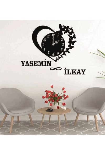 Hediye Kumsalı Kişiye Özel Dekoratif Kalpli Saat