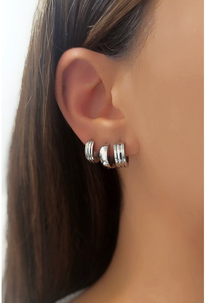 ÇLK Accessories Çelik 3'lü Minimal Halka Küpe ÇLK Accessories Çelik 3'lü Minimal Halka Küpe