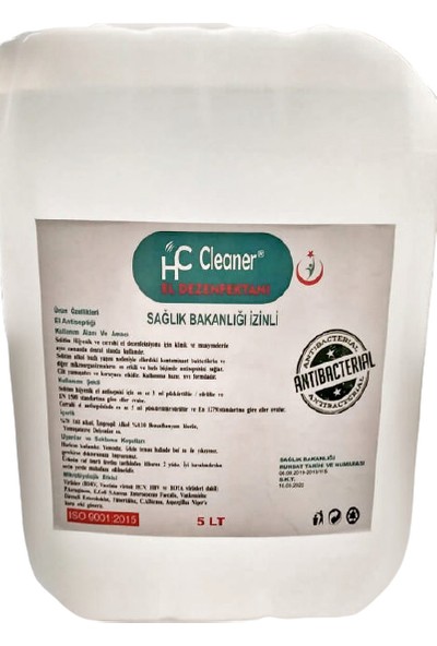 Hc Cleaner Antibakteriyel El Dezenfektanı 5 lt Hc Cleaner Antibakteriyel El Dezenfektanı 5 lt