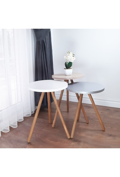 İntergo Renkli 3'lü Zigon Sehpa Ahşap Ayaklı Yuvarlak Pastel Tasarım - Cappuccino Gri Beyaz İntergo Renkli 3'lü Zigon Sehpa Ahşap Ayaklı Yuvarlak Pastel Tasarım - Cappuccino Gri Beyaz
