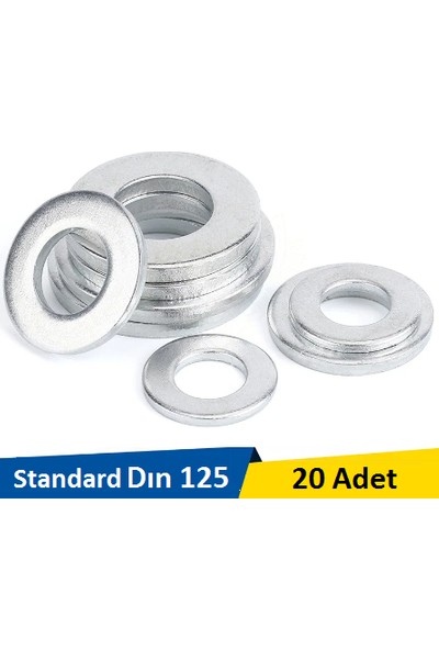 Norm M12 Çelik Düz Beyaz Pul Paket 20 Adet