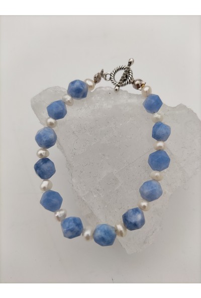 Stoneage Bilekliği Mavi Kuvars ve Inciden T Kilitli Tararım