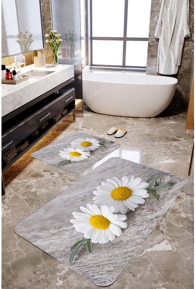 Mekta Home 3 Boyutlu Papatya Desenli 2'li Banyo Paspas Takımı MKTPP-2033 60 x 100 cm 50 x 60 cm