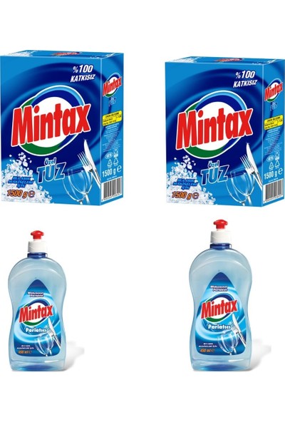 Mintax Bulaşık Makinası Tuzu 2 x 1,5 kg + Mintax Bulaşık Makinası Parlatıcı 2 x 450 ml