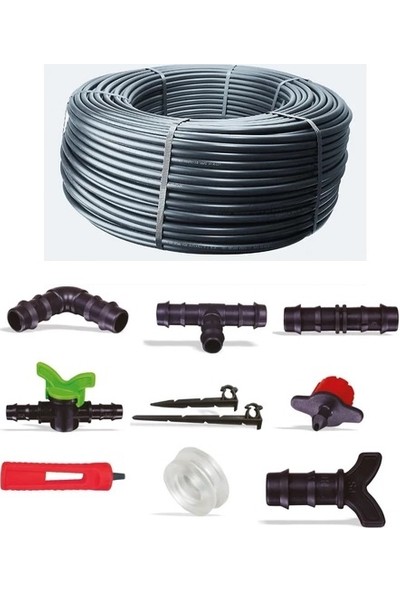 Karbonplast 16 mm Damlama Sulama Borusu 50 mt Hazır Set 3 Karbonplast 16 mm Damlama Sulama Borusu 50 mt Hazır Set 3