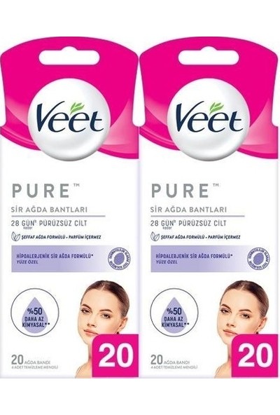 Veet Pure Hipoalerjenik Sir Ağda Bandı Yüz Bölgesi 20'li X 2 Veet Pure Hipoalerjenik Sir Ağda Bandı Yüz Bölgesi 20'li X 2