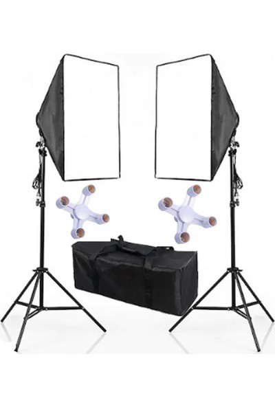 Fototek 50X70 Softbox 4 Duylu Ikili Sürekli Işık Seti 50X70CM Softbox Set Ampulsüz Fototek 50X70 Softbox 4 Duylu Ikili Sürekli Işık Seti 50X70CM Softbox Set Ampulsüz