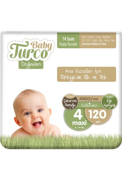 Baby Turco Doğadan 4 Numara Maxi 120'LI Baby Turco Doğadan 4 Numara Maxi 120'LI