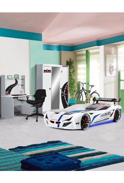 Setay Formula Çocuk Odası Dolap Masa Mercedes Full Ledli Beyaz Arabalı Yatak Setay Formula Çocuk Odası Dolap Masa Mercedes Full Ledli Beyaz Arabalı Yatak