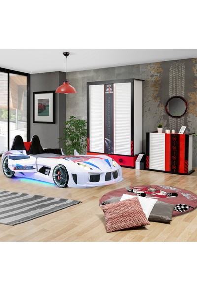 Setay Ralli Çocuk Odası Dolap Şifonyer Audi Koltuklu Full Ledli Beyaz Arabalı Yatak Setay Ralli Çocuk Odası Dolap Şifonyer Audi Koltuklu Full Ledli Beyaz Arabalı Yatak
