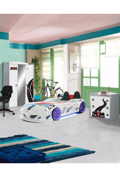 Setay Formula Çocuk Odası Dolap Şifonyer Jaguar Koltuklu Full Ledli Beyaz Arabalı Yatak Setay Formula Çocuk Odası Dolap Şifonyer Jaguar Koltuklu Full Ledli Beyaz Arabalı Yatak