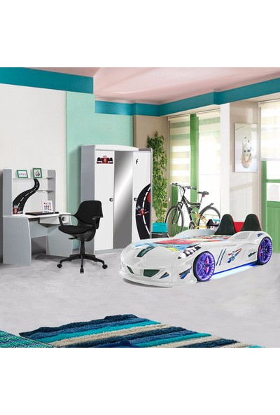 Setay Formula Çocuk Odası Dolap Masa Jaguar Koltuklu Full Ledli Beyaz Arabalı Yatak Setay Formula Çocuk Odası Dolap Masa Jaguar Koltuklu Full Ledli Beyaz Arabalı Yatak
