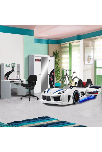 Setay Formula Çocuk Odası Dolap Masa Audi Koltuklu Full Ledli Beyaz Arabalı Yatak Setay Formula Çocuk Odası Dolap Masa Audi Koltuklu Full Ledli Beyaz Arabalı Yatak