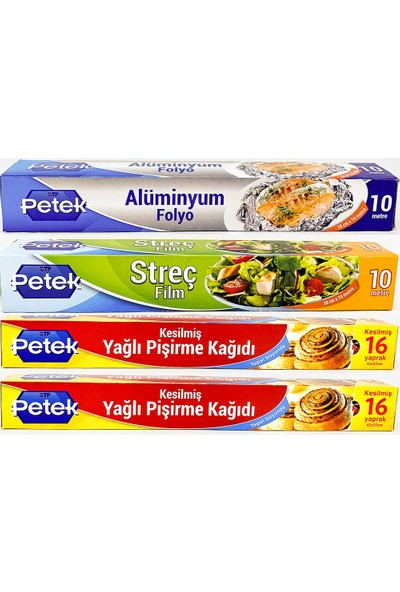 Petek 3'lü Fırsat Paketi: 2 Pişirme Kağıdı ,streç Flim, Alimünyum Folyo Petek 3'lü Fırsat Paketi: 2 Pişirme Kağıdı ,streç Flim, Alimünyum Folyo