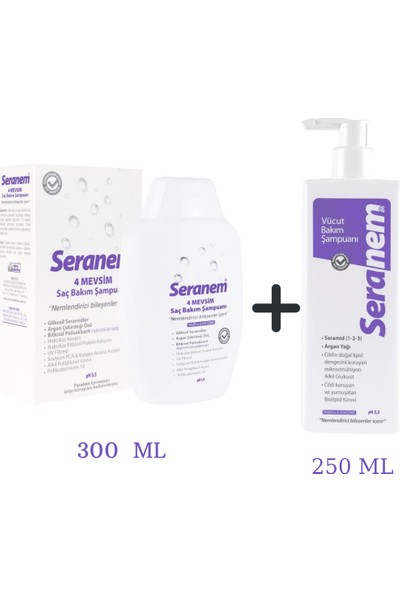 Seranem Nemlendirici 4 Mevsim Saç Bakım Şampuanı 300 ml + Vücut Bakım Şampuanı 250 ml
