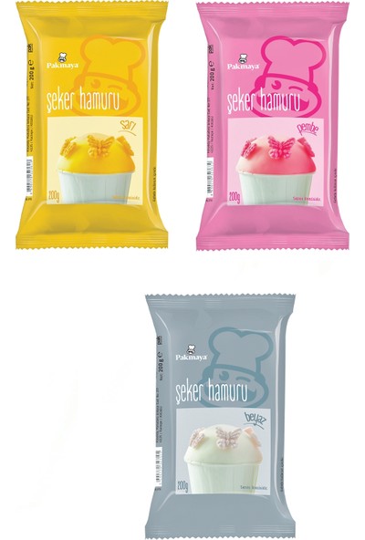 Pakmaya Şeker Hamuru Sarı 200 gr + Pembe 200 gr Pembe + Beyaz 200 gr Pakmaya Şeker Hamuru Sarı 200 gr + Pembe 200 gr Pembe + Beyaz 200 gr