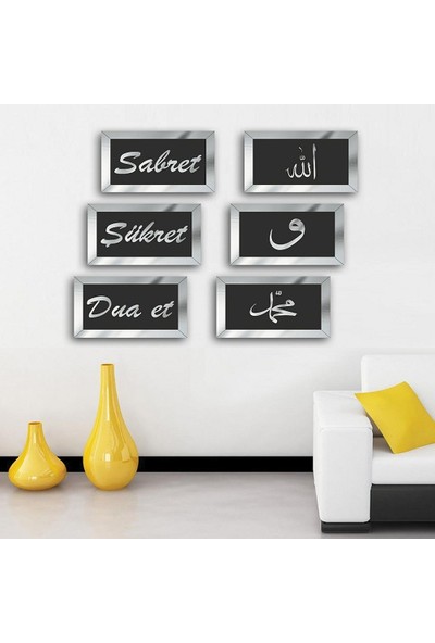Gogka 6'lı Dua Seti Sabret Şükret Dua Et Duvar Tablo Dekoratif Silver Pileksi Tablo 6 Lı