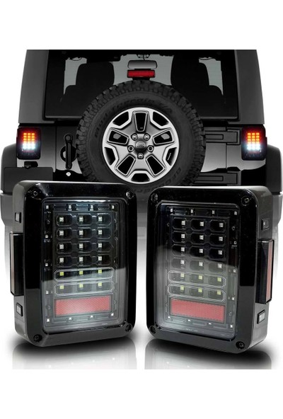 Jeep Wrangler Rubicon Jk Nokta Ledli Füme Stop Seti 2007-2017 Jeep Wrangler Rubicon Jk Nokta Ledli Füme Stop Seti 2007-2017