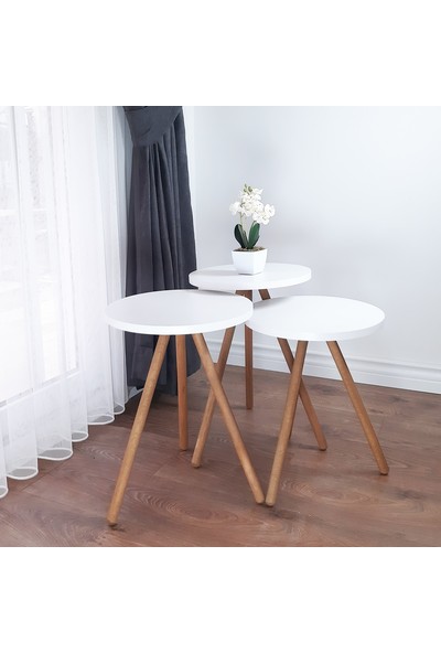 İntergo 3'lü Zigon Sehpa Ahşap Ayaklı Yuvarlak Tasarım Beyaz İntergo 3'lü Zigon Sehpa Ahşap Ayaklı Yuvarlak Tasarım Beyaz