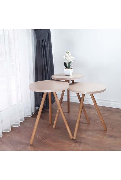 İntergo 3'lü Zigon Sehpa Ahşap Ayaklı Yuvarlak Tasarım Cappuccino İntergo 3'lü Zigon Sehpa Ahşap Ayaklı Yuvarlak Tasarım Cappuccino