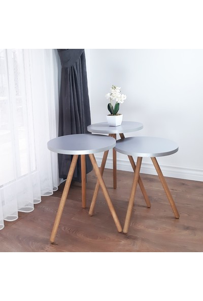 İntergo 3'lü Zigon Sehpa Ahşap Ayaklı Yuvarlak Tasarım Gri İntergo 3'lü Zigon Sehpa Ahşap Ayaklı Yuvarlak Tasarım Gri