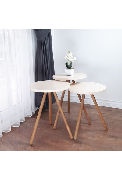 İntergo 3'lü Zigon Sehpa Ahşap Ayaklı Yuvarlak Tasarım Krem İntergo 3'lü Zigon Sehpa Ahşap Ayaklı Yuvarlak Tasarım Krem