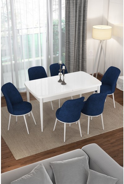 Canisa Concept Via Serisi Açılabilir Beyaz Renk Mutfak Masası Takımı, Yemek Masası+6 Adet Sandalye