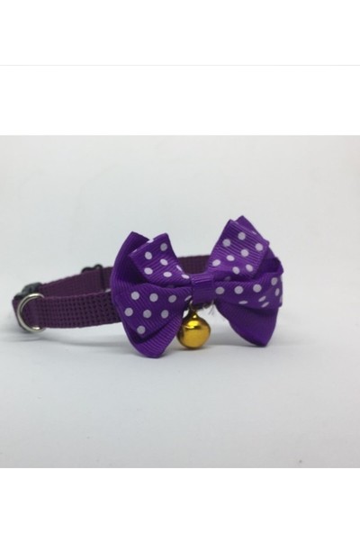 Muca Papyonlu Kedi Boyun Tasması Mor Puantiye