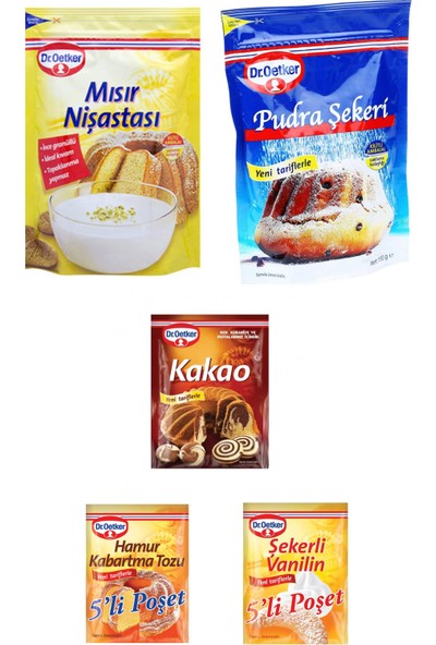 Dr Oetker Kurabiye Malzeme Paketi-2 Mısır Nişastası Pudra Şekeri Vanilya Kakao Kabartma Tozu Dr Oetker Kurabiye Malzeme Paketi-2 Mısır Nişastası Pudra Şekeri Vanilya Kakao Kabartma Tozu